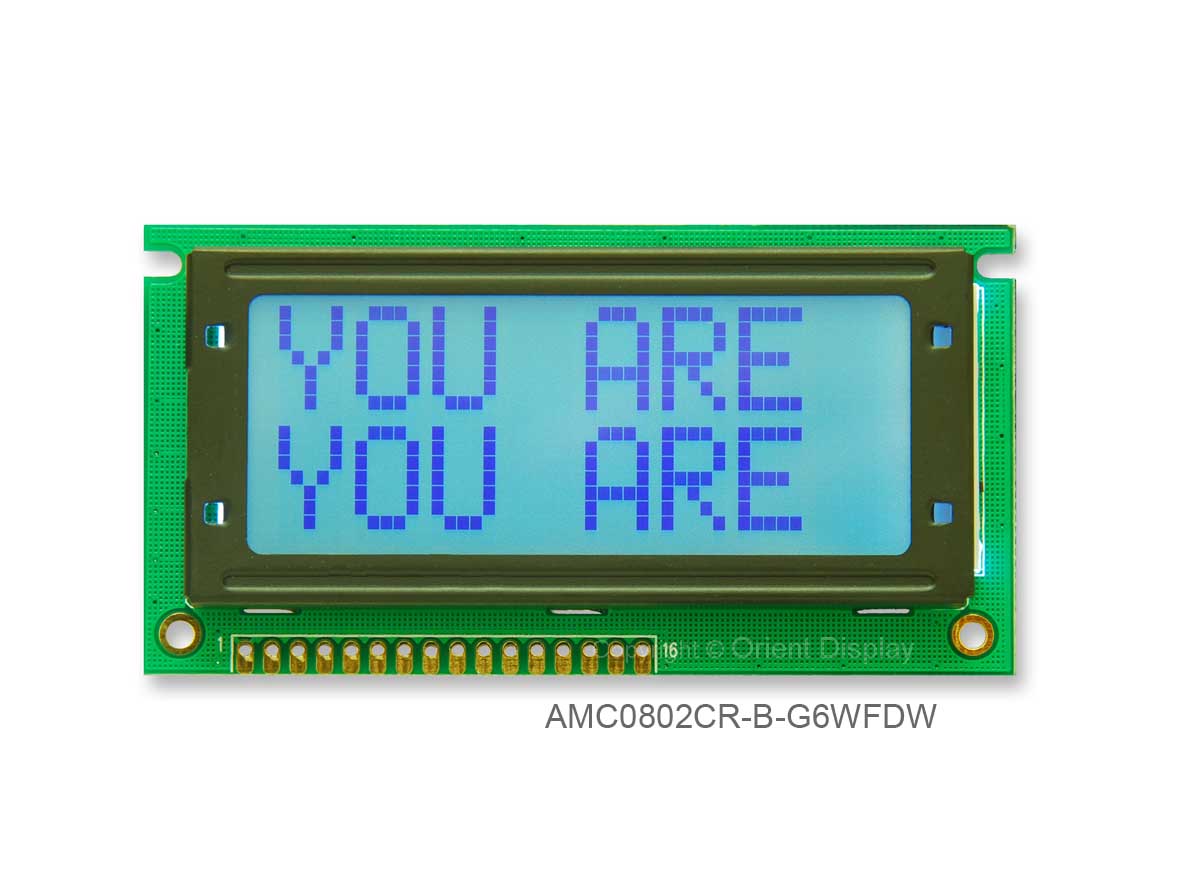 8x2 Character LCD Module AMC0802CR-B-G6WFDW | Orient Display