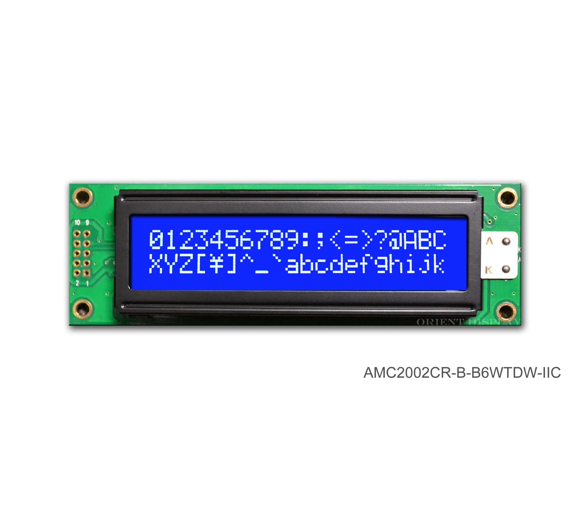 20x2 Character LCD Module. AMC2002CR-B-B6WTDW-I2C | Orient Display