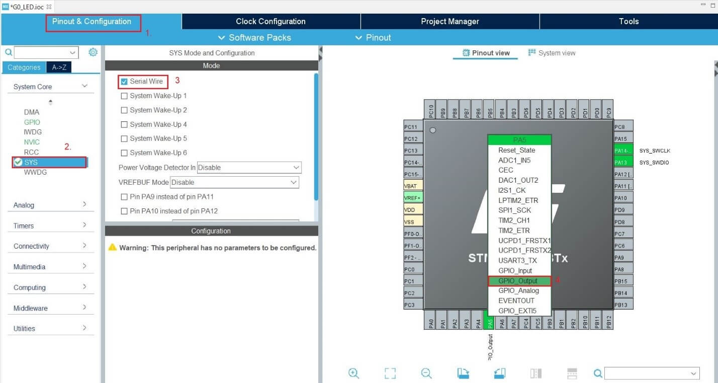 Setup use label for PA5 as LED_GREEN as below: