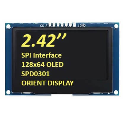 2.42" Arduino OLED, 128x64, Monochrome Yellow, 110 Nits, 4-wire SPI ...